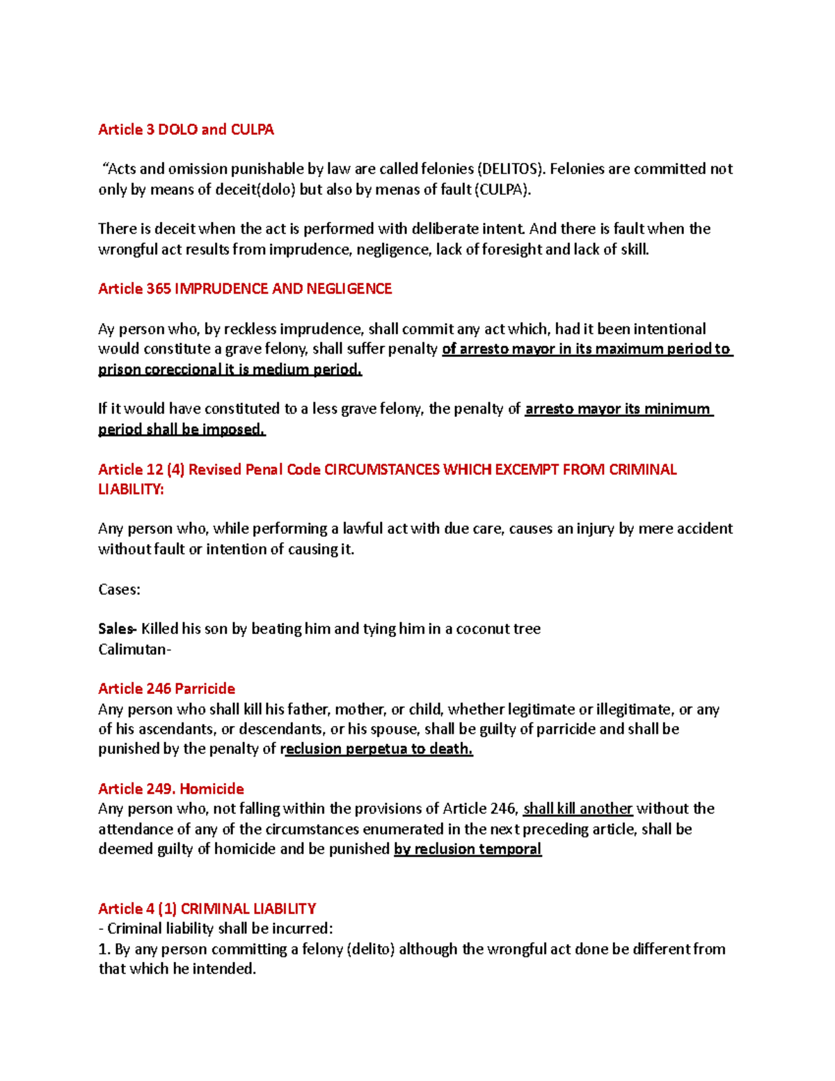 Article 3 DOLO and Culpa - Article 3 DOLO and CULPA “Acts and omission ...
