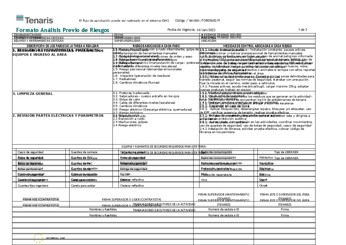 APR - GINA - Formato Análisis Previo de Riesgos Fecha de Vigencia: 14 ...