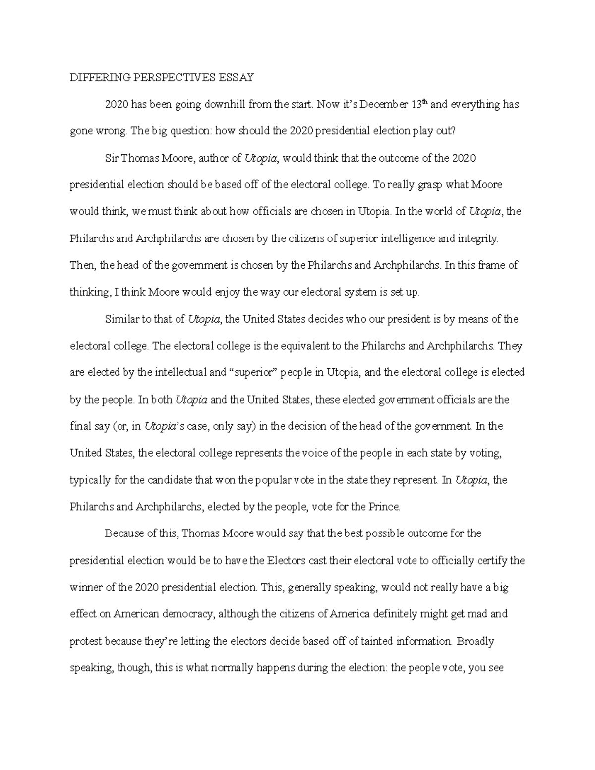 Differing Perspectives Essay - DIFFERING PERSPECTIVES ESSAY 2020 has ...