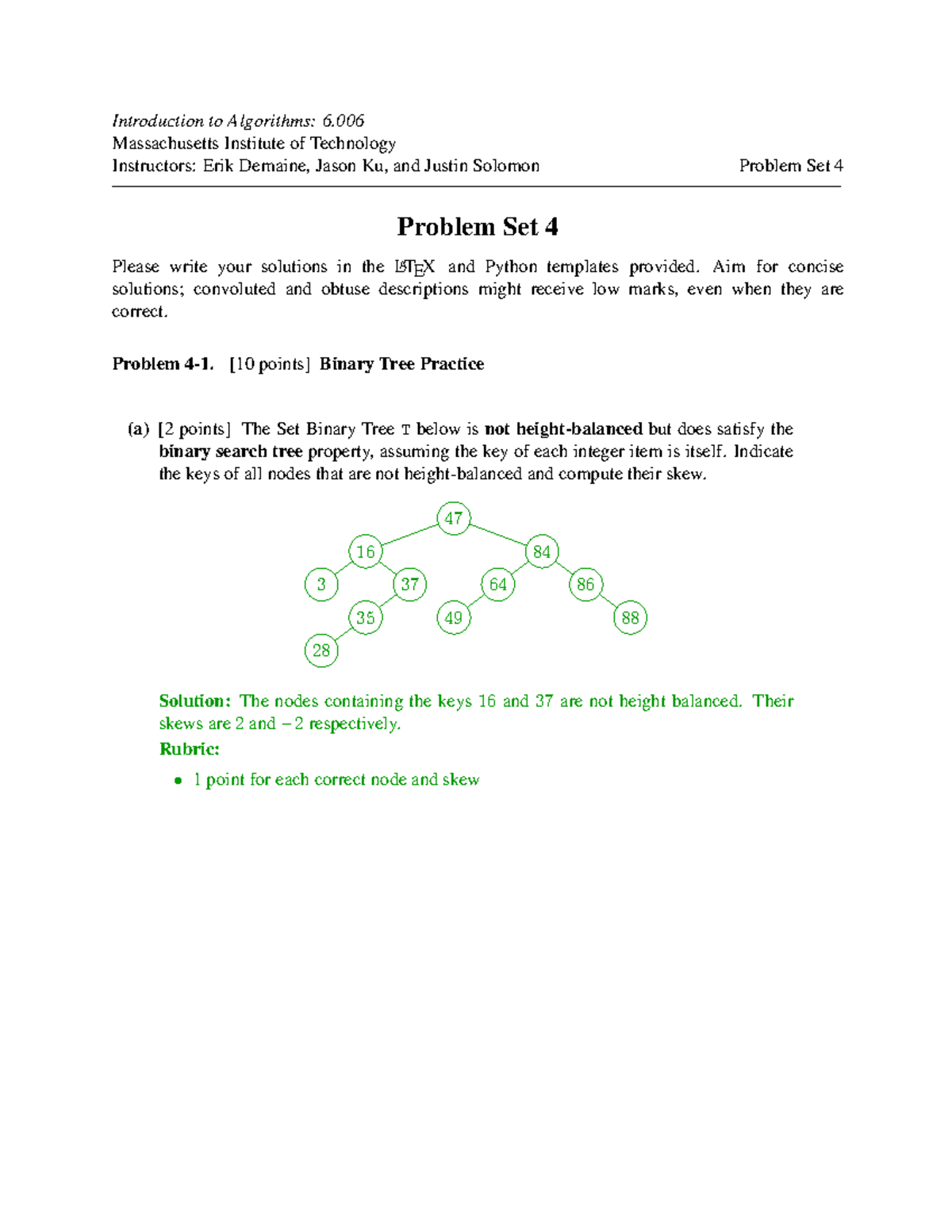Problem SET 4 Solutions - Introduction to Algorithms: 6. Massachusetts Institute of Technology ...