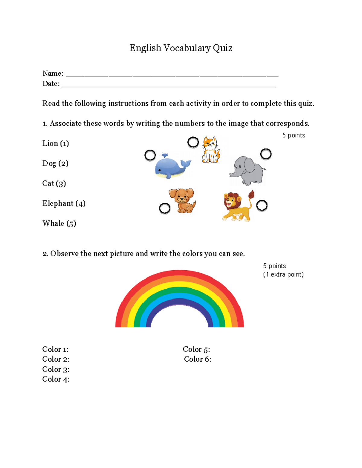 Quiz - Pequeño quiz de inglés con temas de base. Se puede utilizar como ...