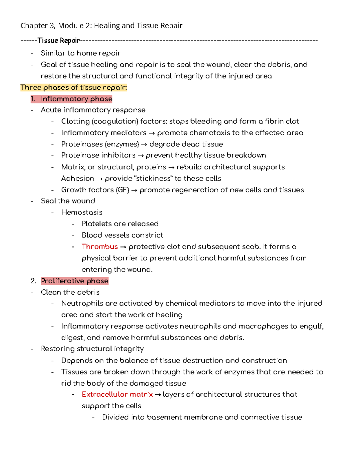 CH.3 Modules 2-4 Notes - Chapter 3, Module 2: Healing and Tissue Repair ...