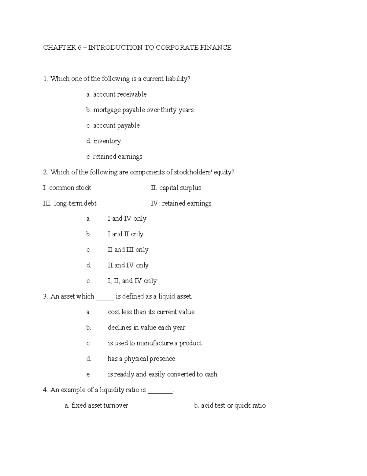 Chapter 6 - Practice problems - CHAPTER 6 – INTRODUCTION TO CORPORATE ...