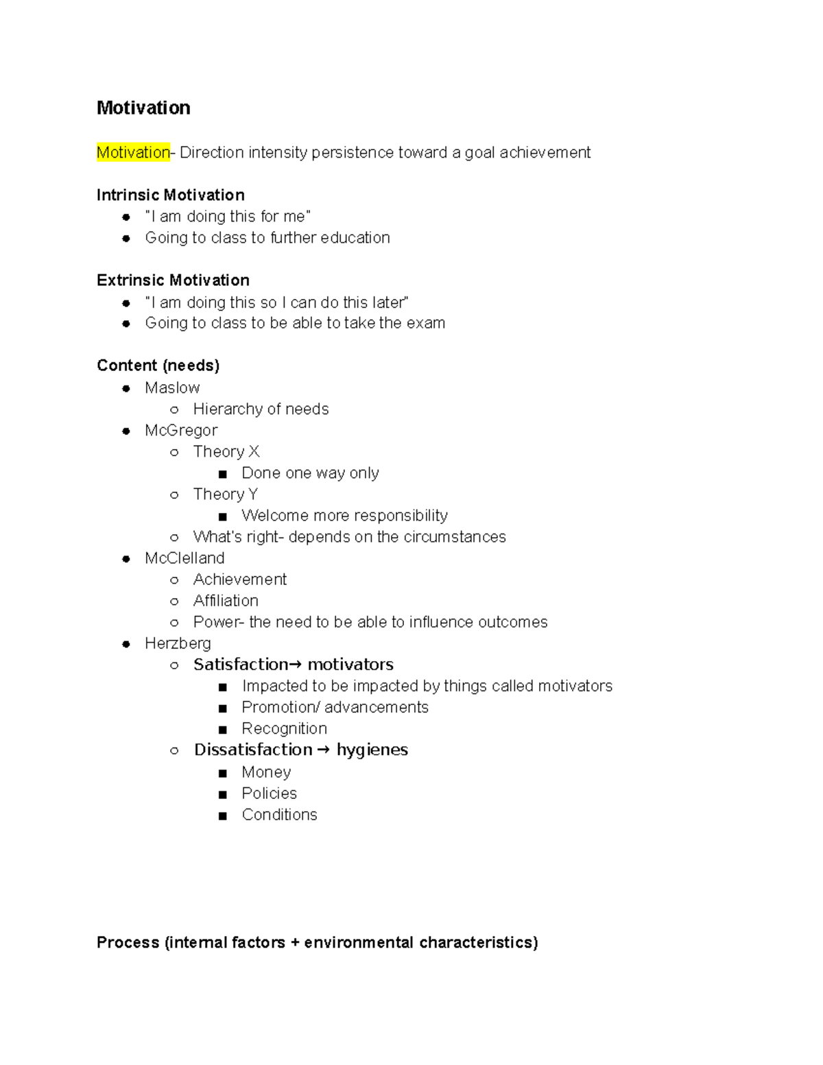 Motivation Notes - Motivation Motivation- Direction intensity ...