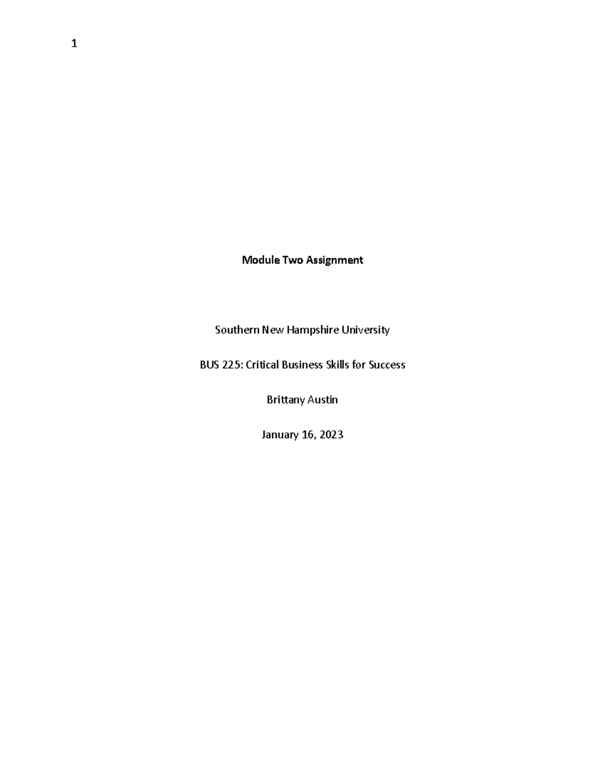 BUS225 Module Two Assignment Anonymous - 1 Module Two Assignment Southern New Hampshire ...