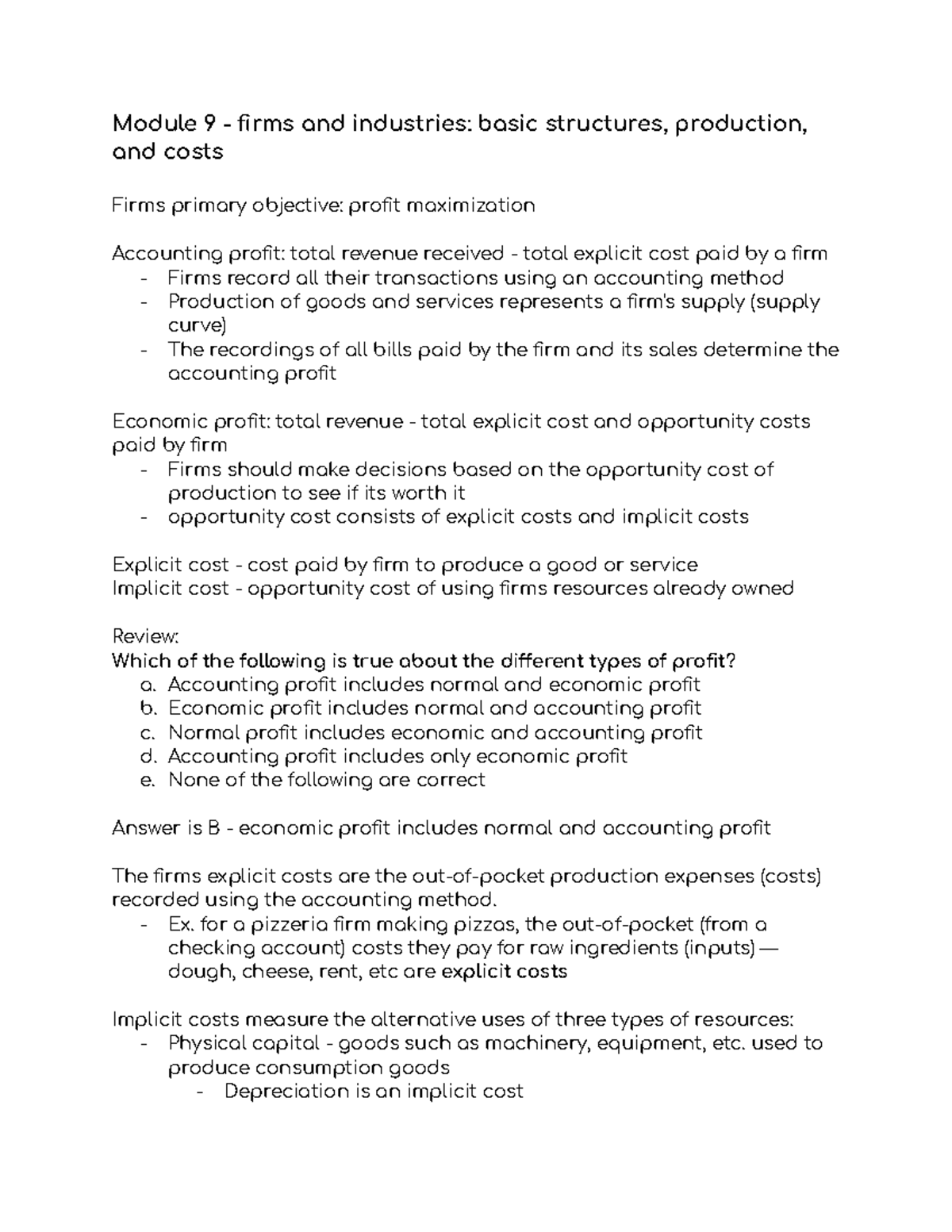 Econ final study guide - Module 9 - firms and industries: basic ...