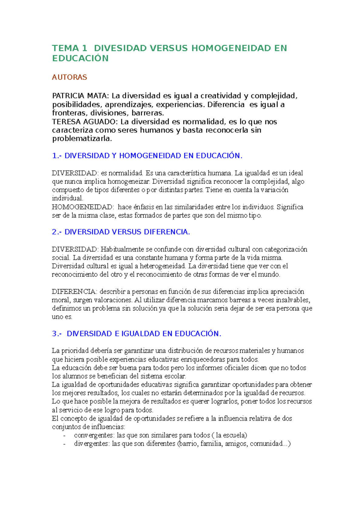 TEMA 1 Divesidad Versus Homogeneidad EN Educación - TEMA 1 DIVESIDAD ...