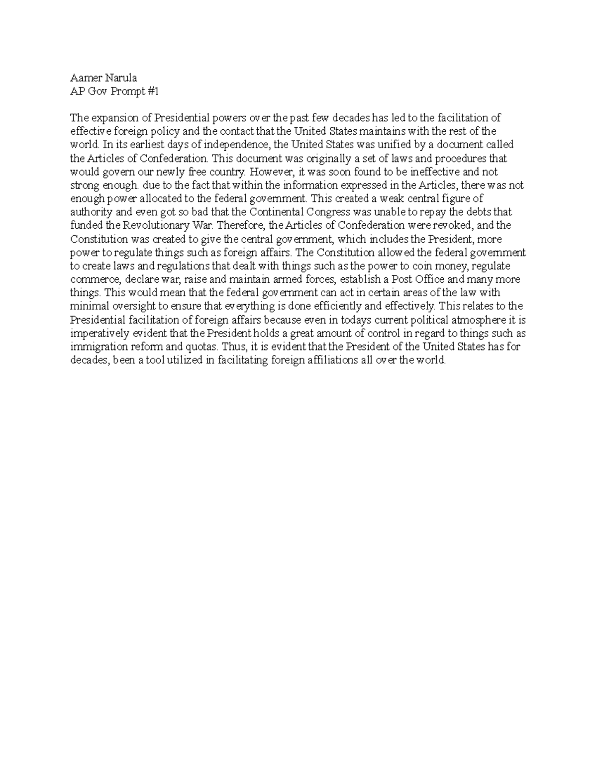 Gov AP Prompt 1 - gay - Aamer Narula AP Gov Prompt # The expansion of ...