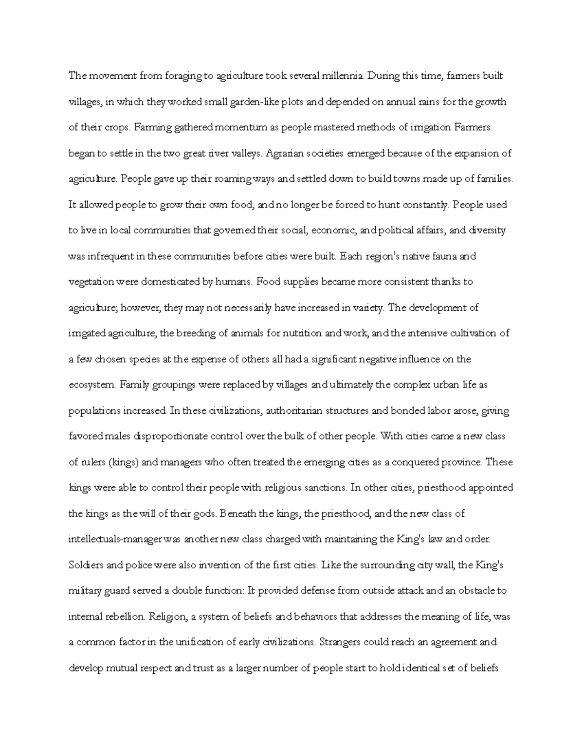 Essay 1 - Summary on agricultural evolution - The movement from ...