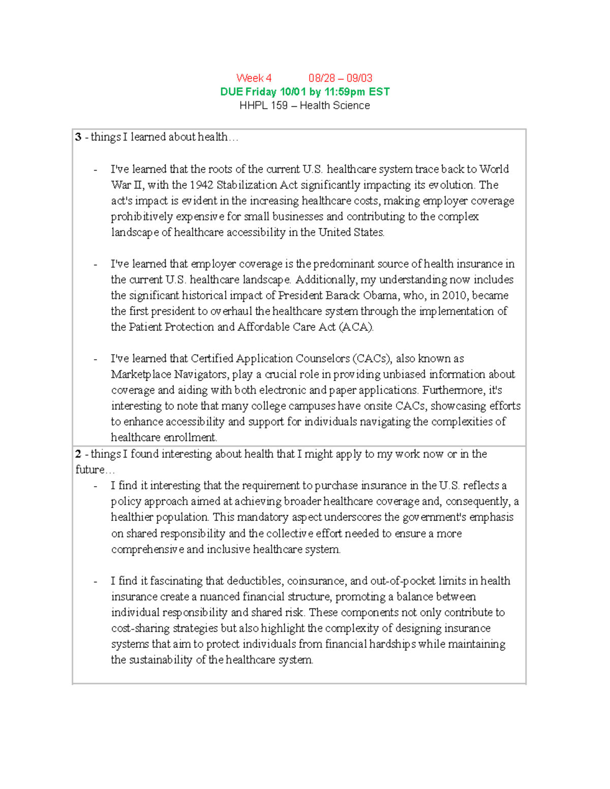 Health science #14 - Yes - Week 4 08/28 – 09/ DUE Friday 10/01 by 11 ...