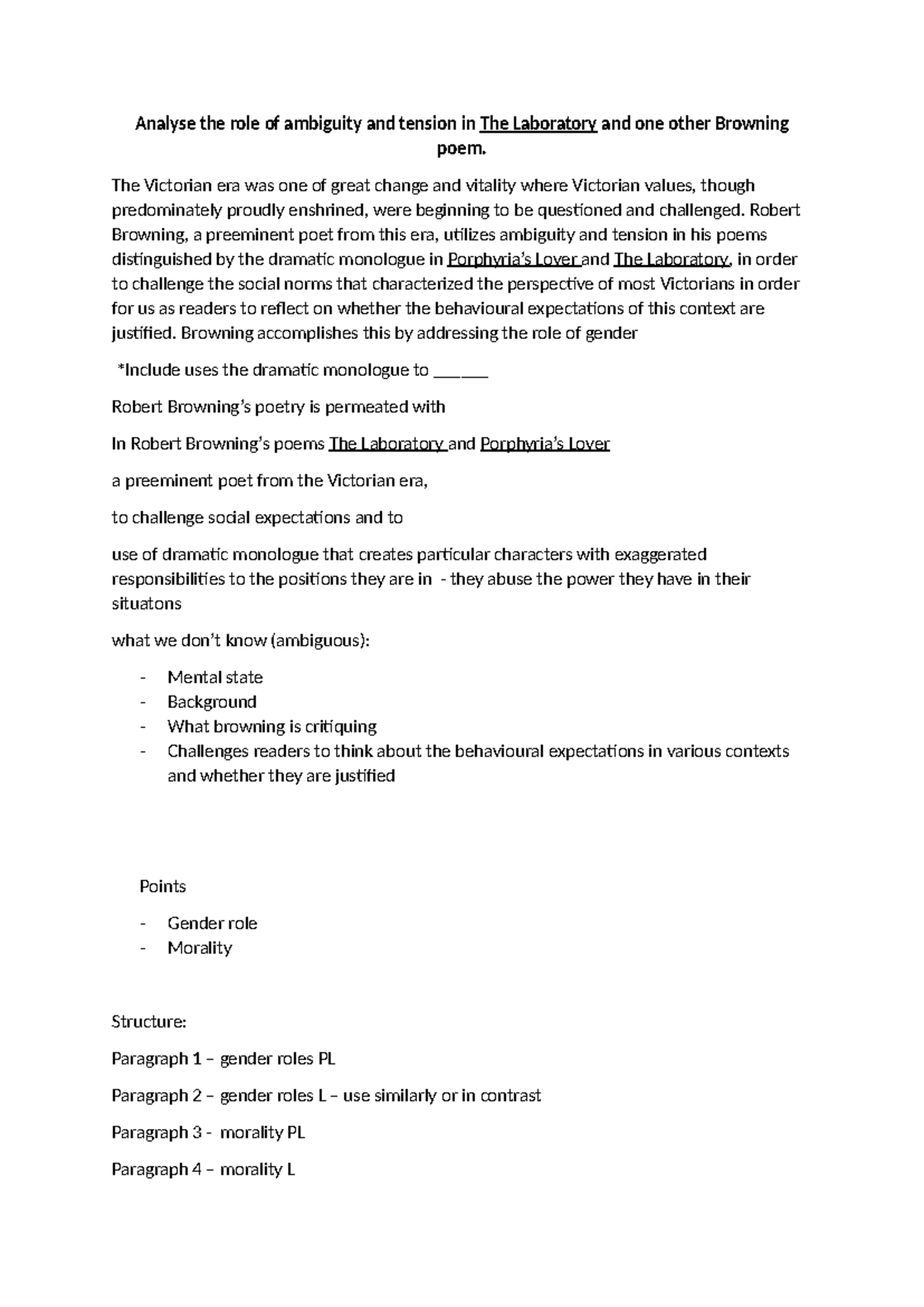 Analyse the role of ambiguity and tension in The Laboratory and one ...