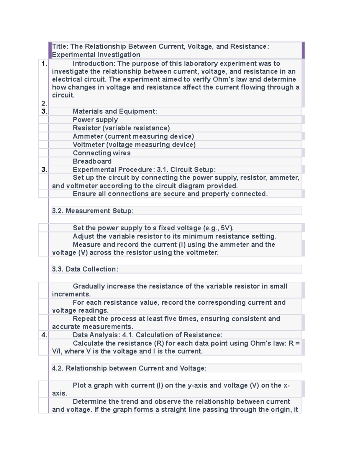 Relationship between V= IR - Title: The Relationship Between Current ...