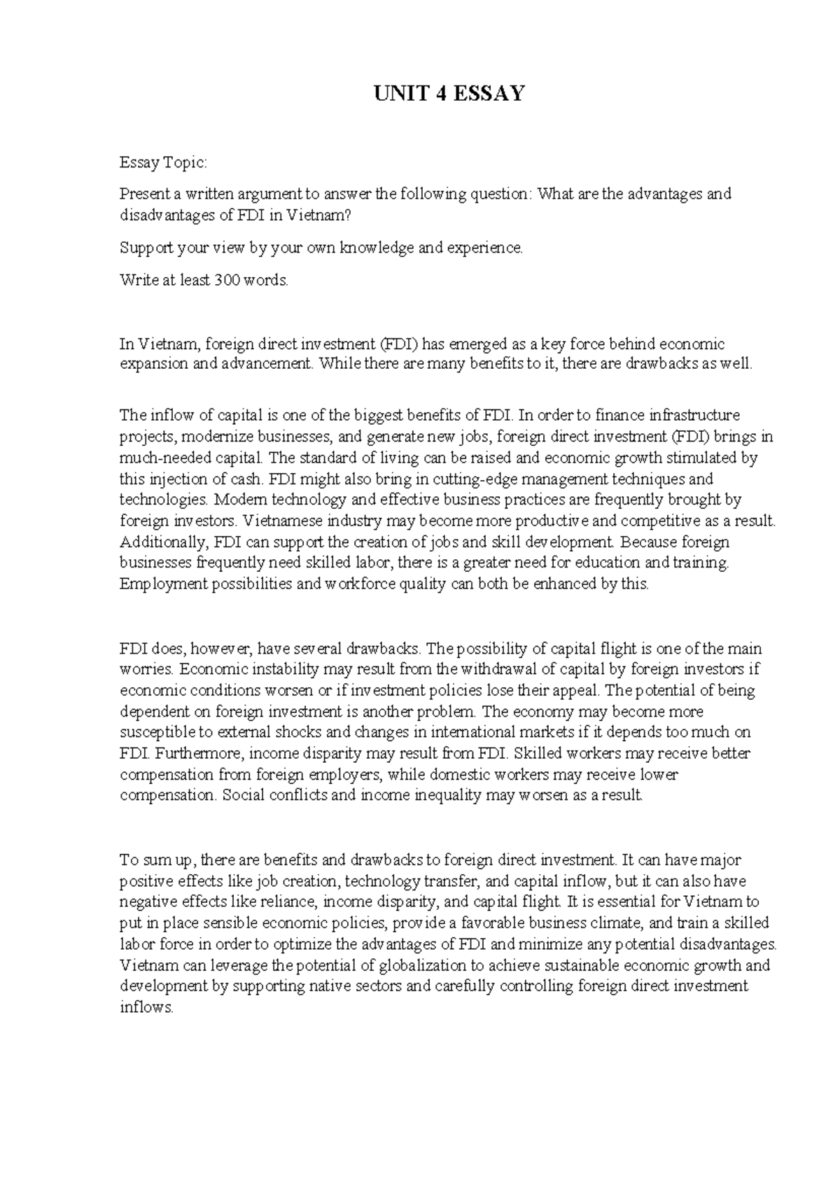 UNIT 4 Essay - UNIT 4 ESSAY Essay Topic: Present a written argument to answer the following ...