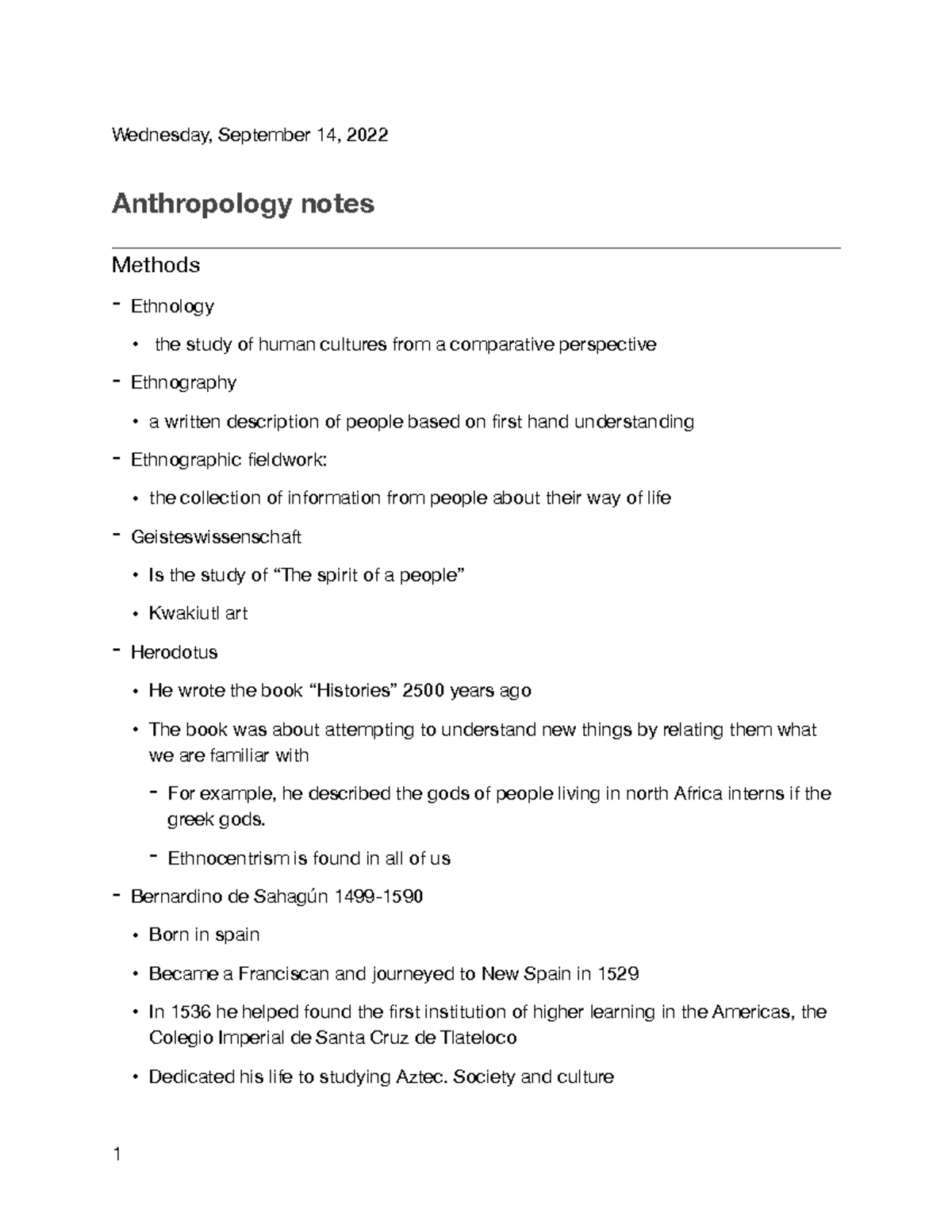Anthropology notes sep 14, 2022 copy - Wednesday, September 14, 2022 ...