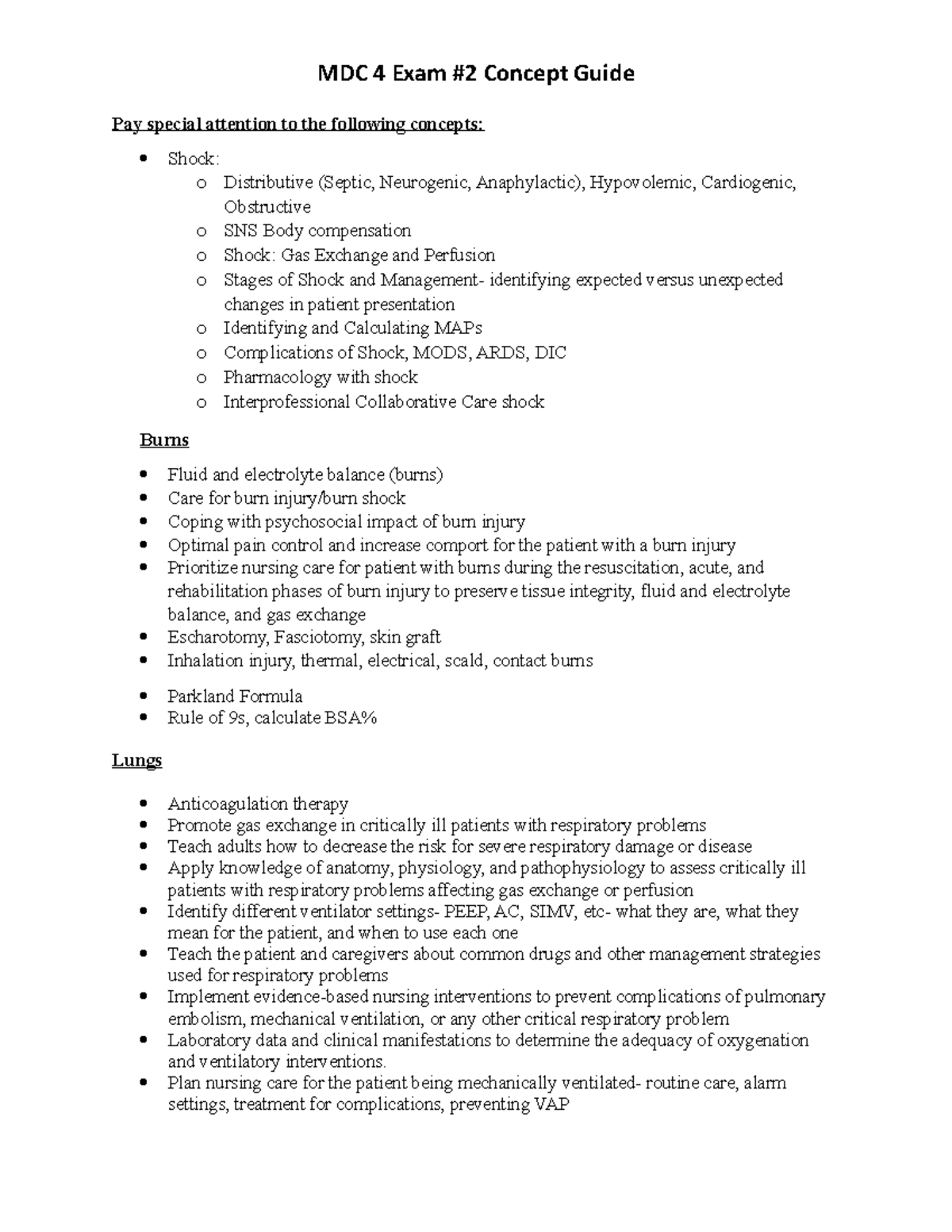 Concept guide MDC 4 Exam #2 Summer 2020 - MDC 4 Exam #2 Concept Guide ...