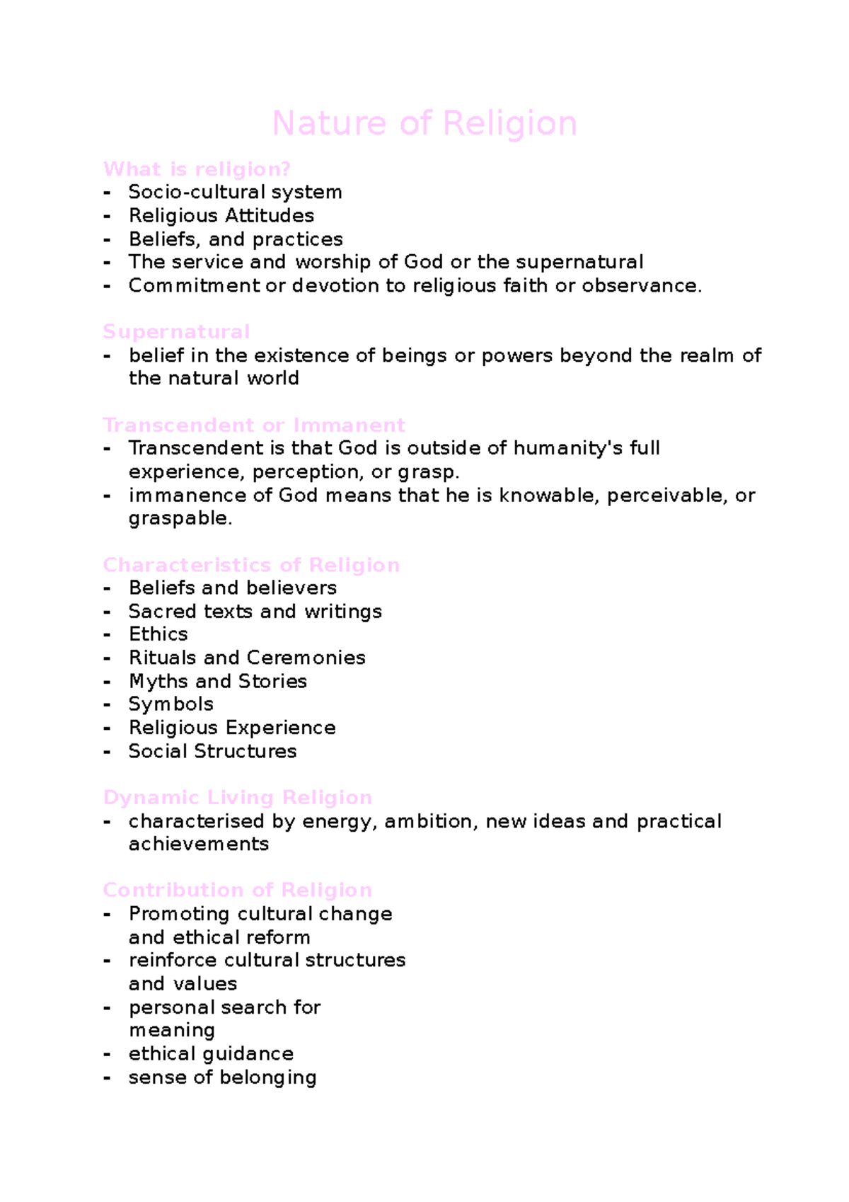 Studies of religion I - Nature of Religion What is religion? Socio ...