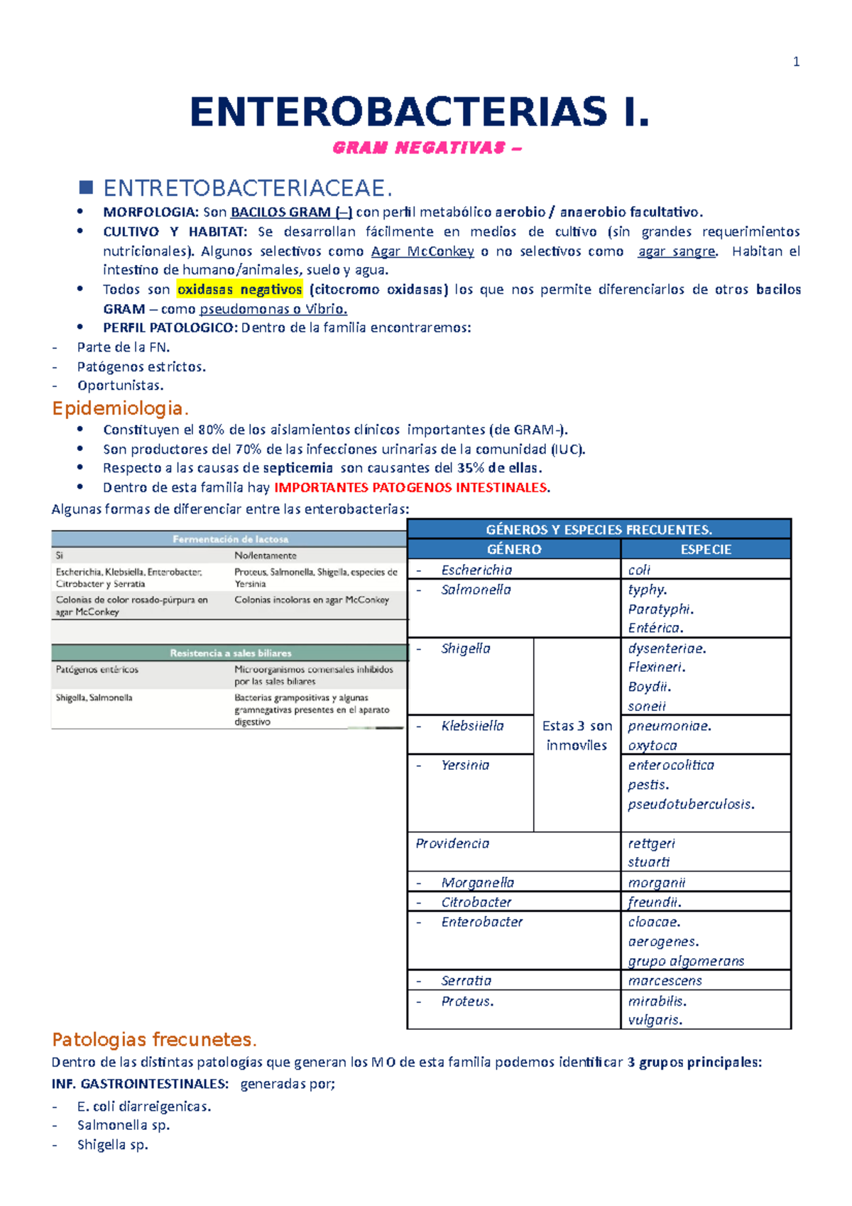Enterobacterias I - resumen de E. coli, shigella sp y Salmonella ...