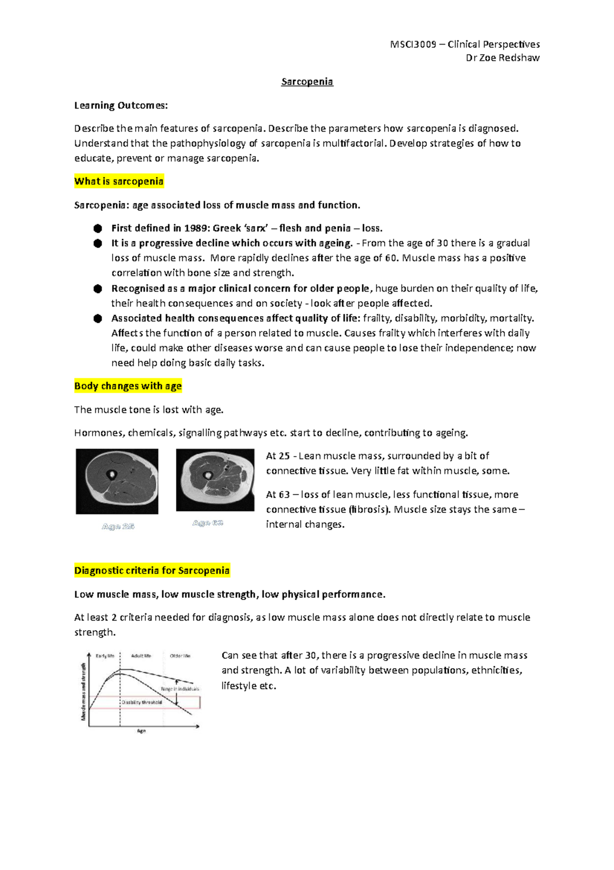 Sarcopenia - Detailed lecture notes - Dr Zoe Redshaw Sarcopenia ...