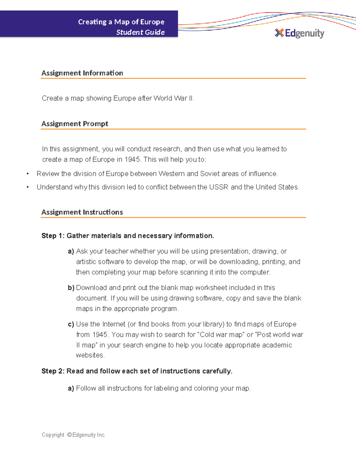 Creating a Map of Europe Student Guide - Assignment Information Create ...