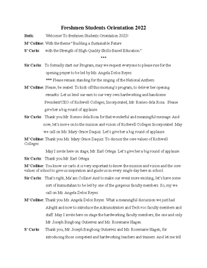 Training Induction Program Script - Both : Maligayang pagdating sa TWSP ...