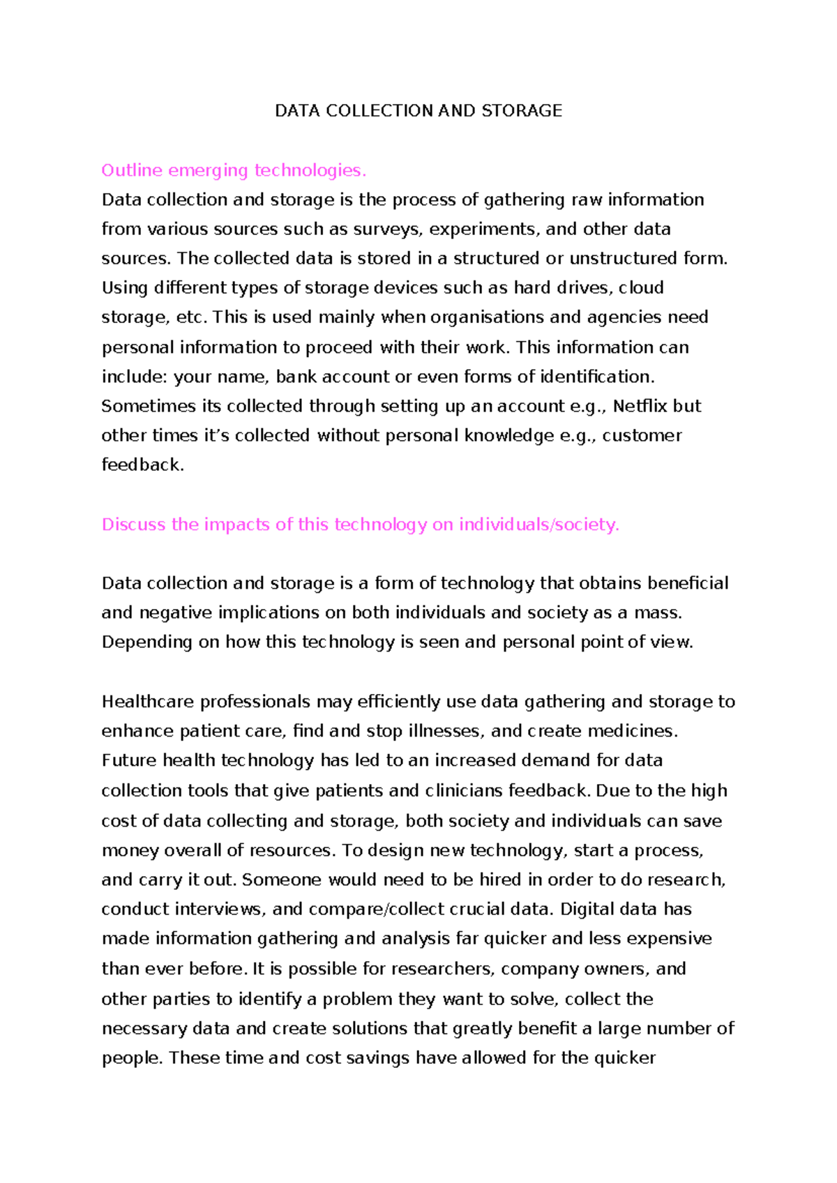 DATA Collection AND Storage - DATA COLLECTION AND STORAGE Outline ...