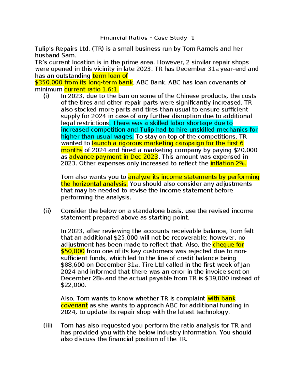 Financial Ratios - (TR) is a small business run by Tom Ramels and her ...