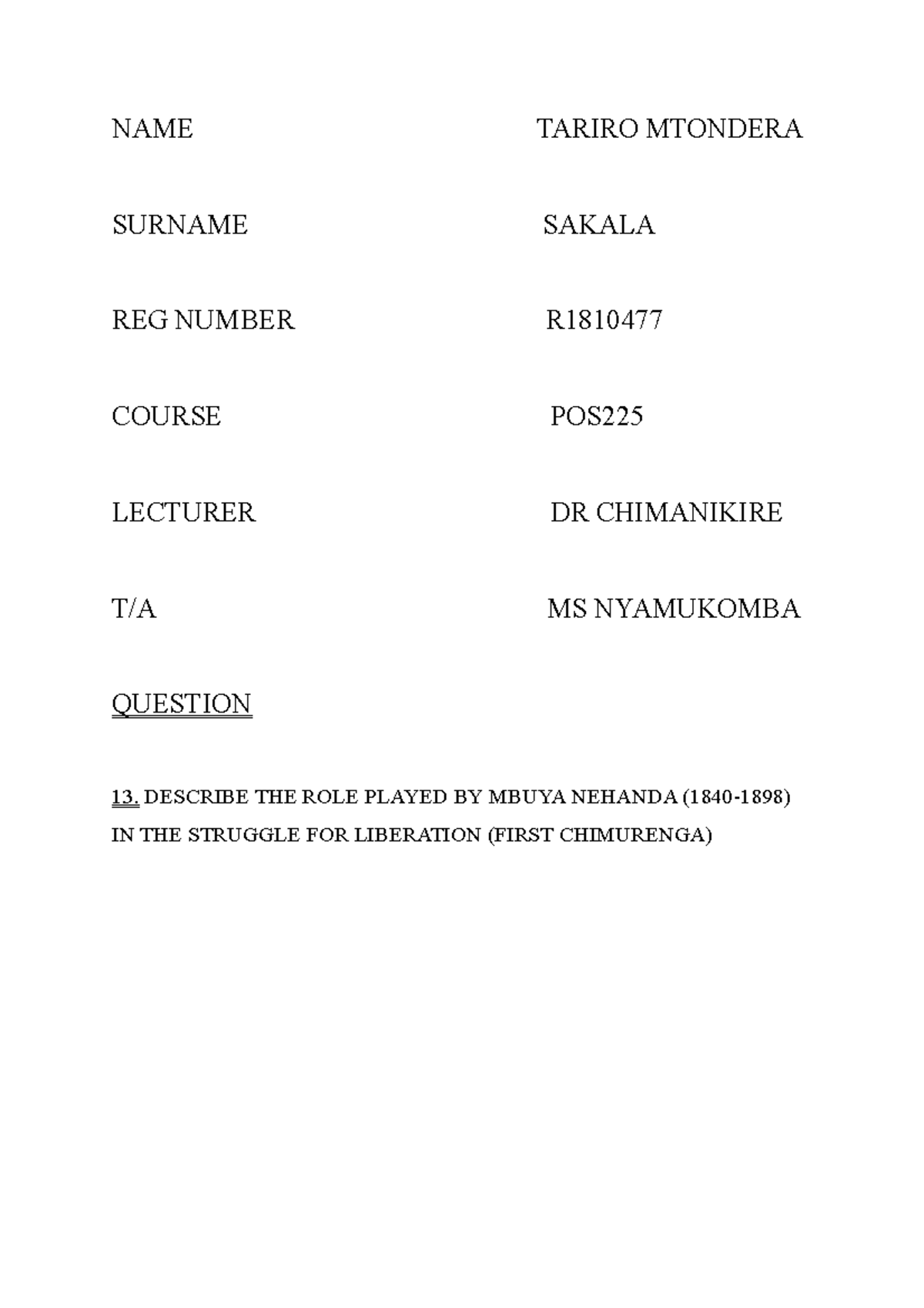 POS225 Finished - An essay on precolonial ZImbabwe and the role played ...