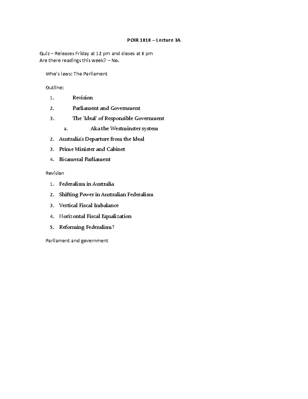 POIR 1010 Lecture 3A - POIR 1010 – Lecture 3A Quiz – Releases Friday at ...