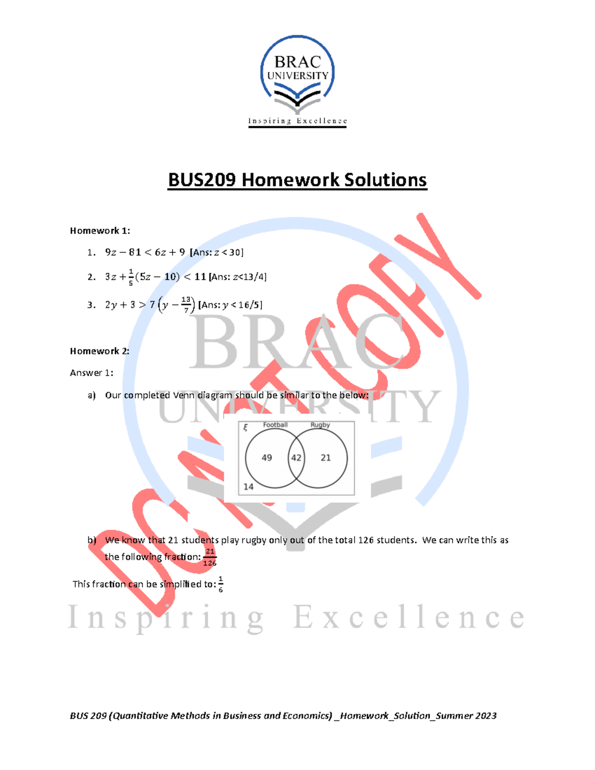 BUS209 Homework Solutions - BUS209 Homework Solutions Homework 1: 1. 9 ...