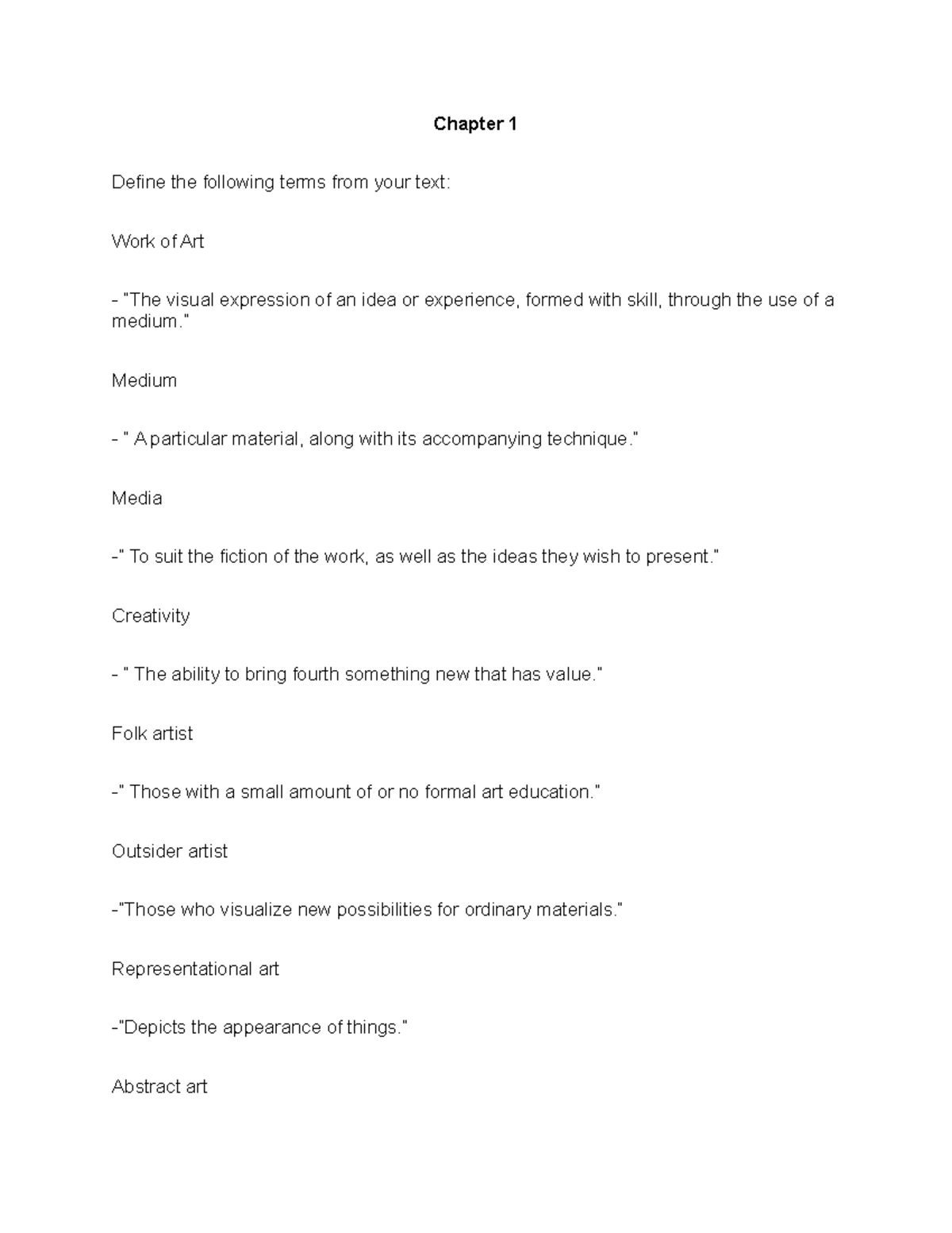 Chapter 1 - Chapter 1 Define the following terms from your text: Work ...