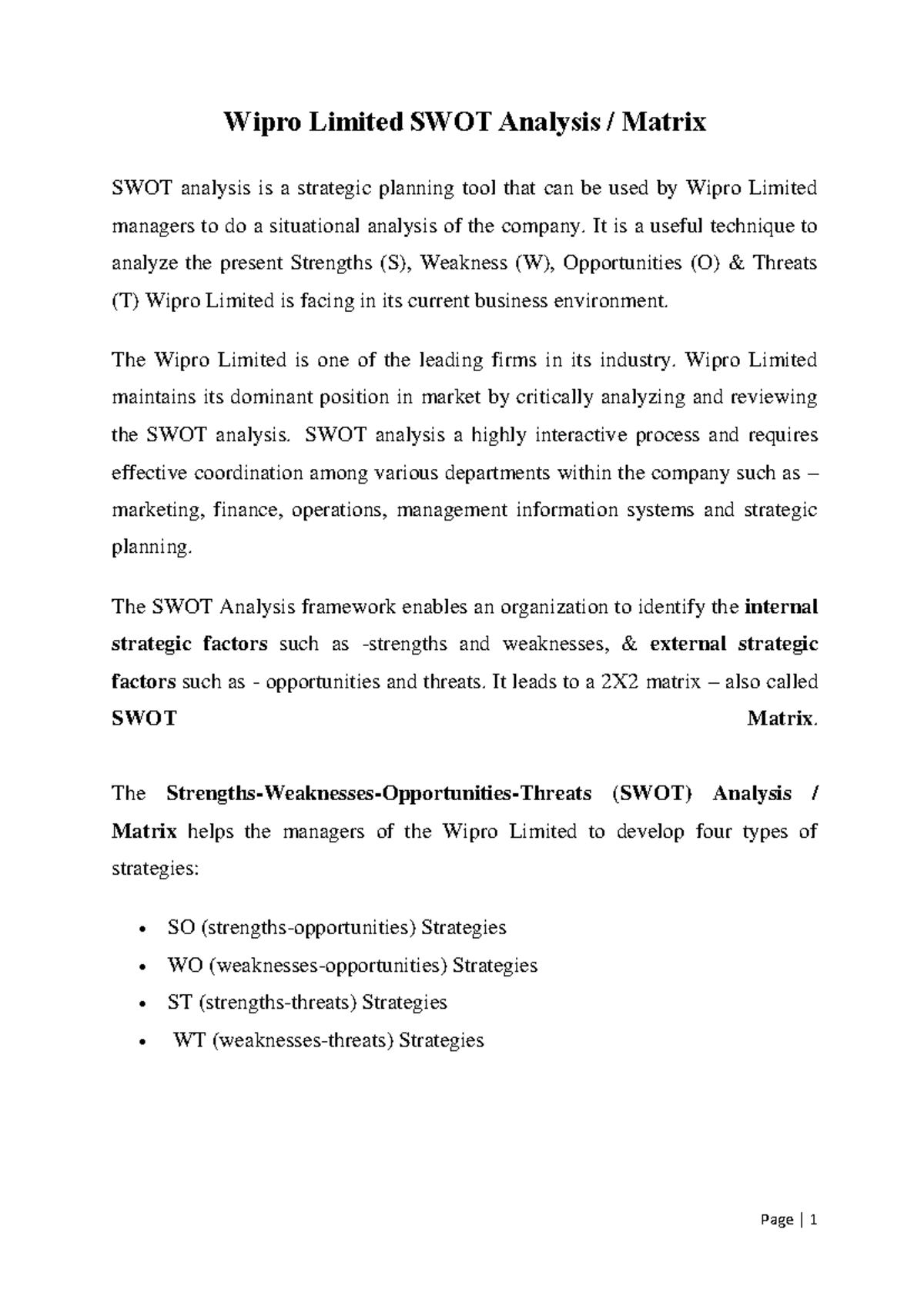 2. sample of company swot analysis of wipro - Wipro Limited SWOT ...