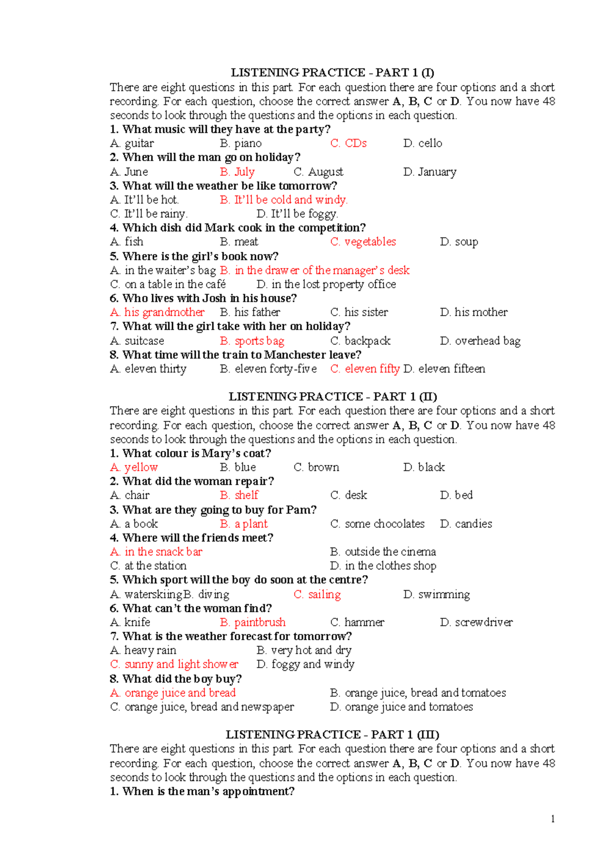 đapan Tài liệu ôn Nghe (04 đề) ta3 - LISTENING PRACTICE - PART 1 (I) There are eight questions ...