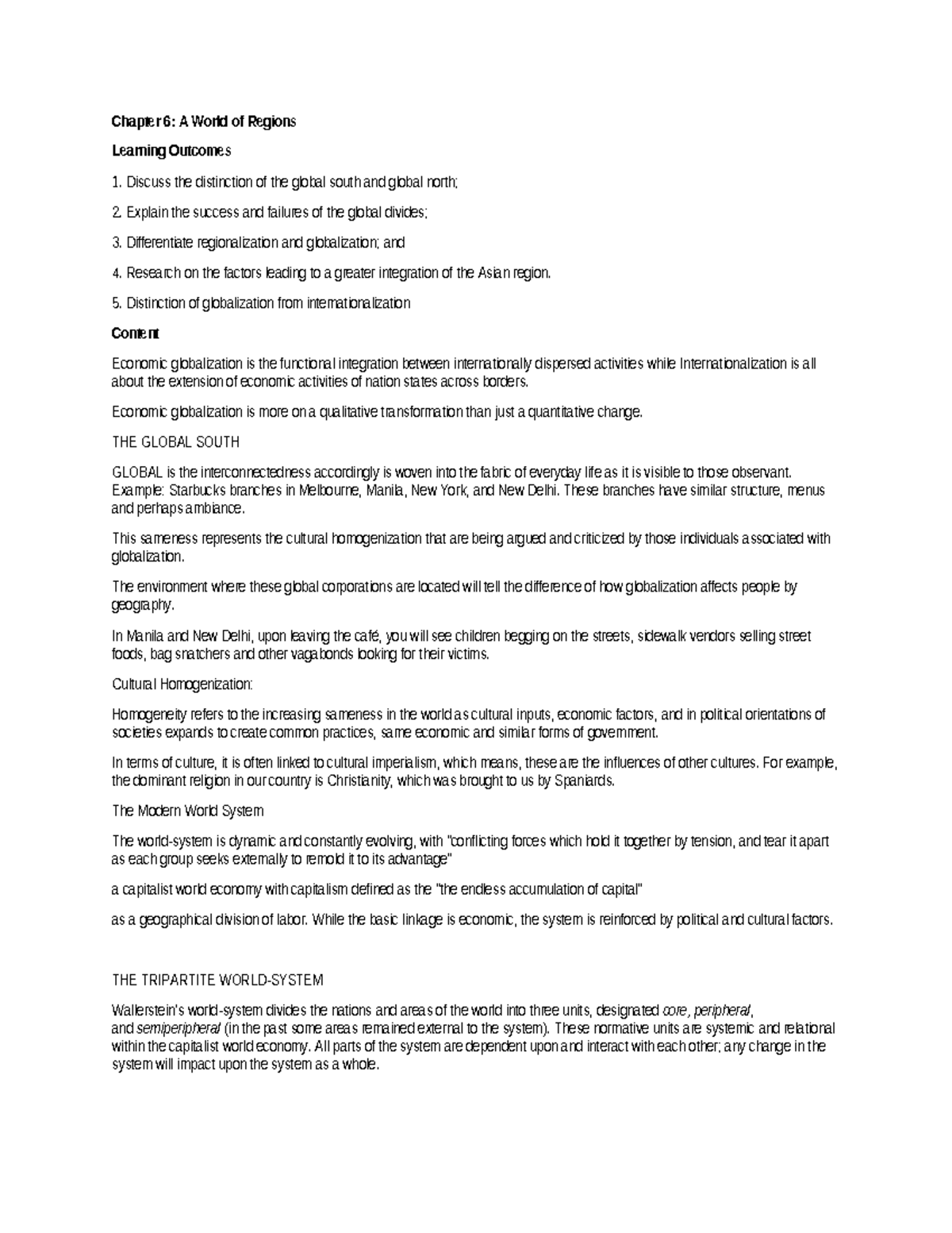 GEC 8 The Contemporary World Chapter 6 - Chapter 6: A World of Regions Learning Outcomes Discuss ...