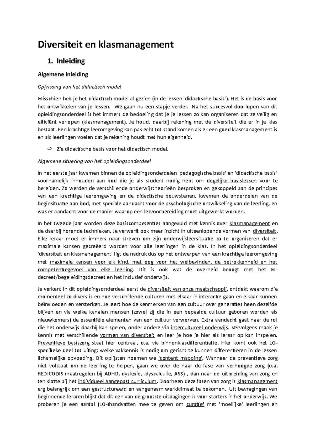 Diversiteit en klasmanagement - inleiding - Diversiteit en klasmanagement 1. Inleiding Algemene ...
