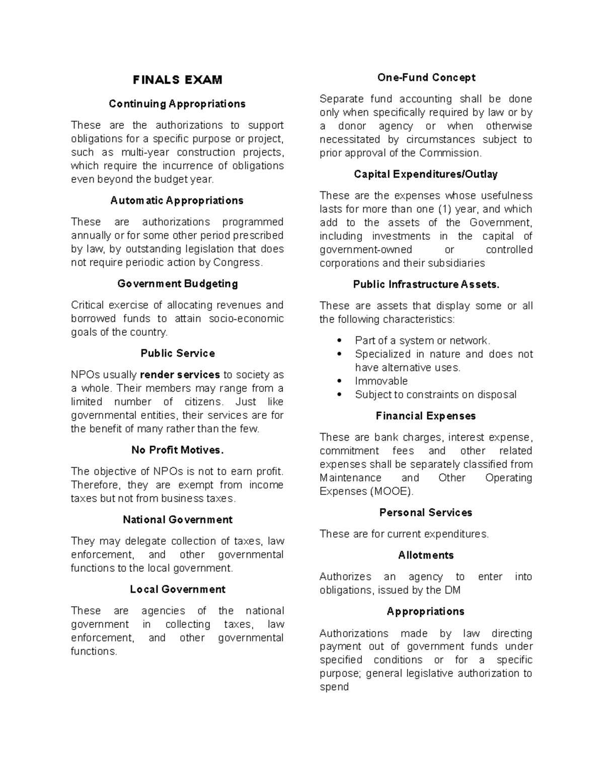 Finals EXAM - dsadsad - FINALS EXAM Continuing Appropriations These are ...