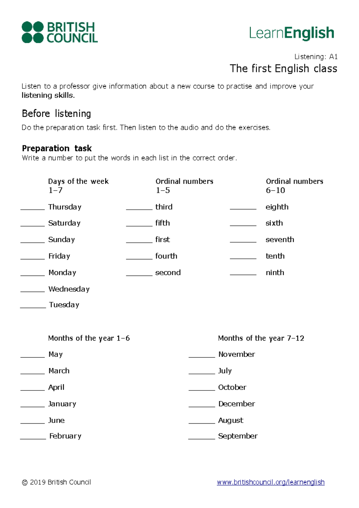 Listening U2 - Listening: A The first English class Listen to a ...