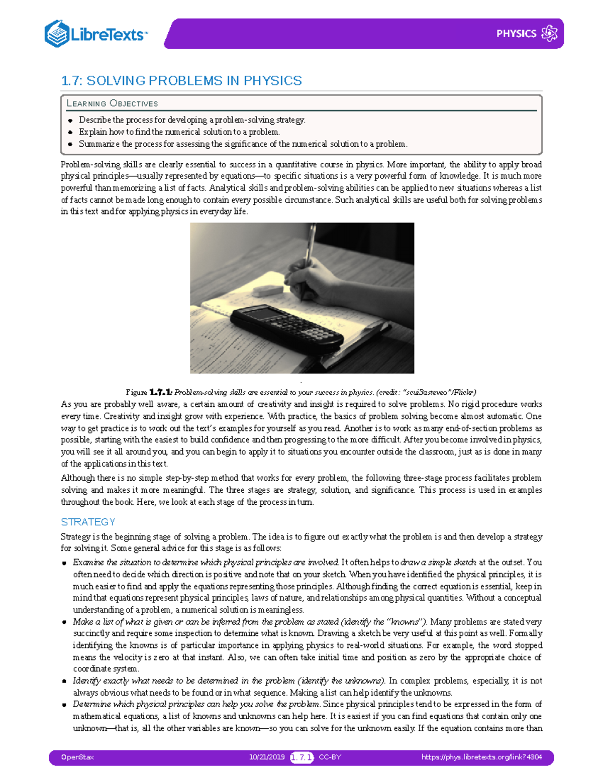 Solving problems steps - OpenStax 10/21/2019 1.7 CC-BY phys.libretexts/link? 1: SOLVING PROBLEMS ...