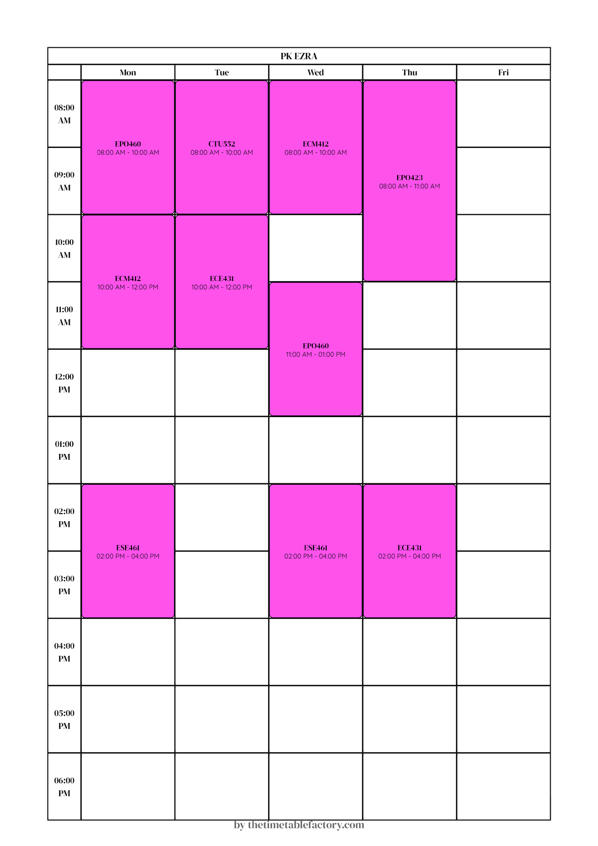 Timetable - Civil Engineering - Studocu