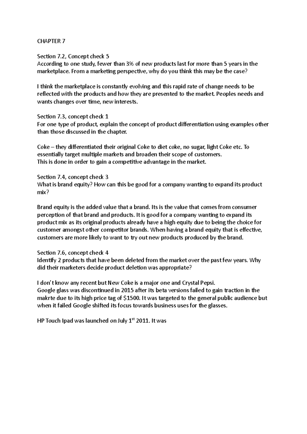 24108 - Marketing Foundations - Chapter 7 questions - CHAPTER 7 Section ...