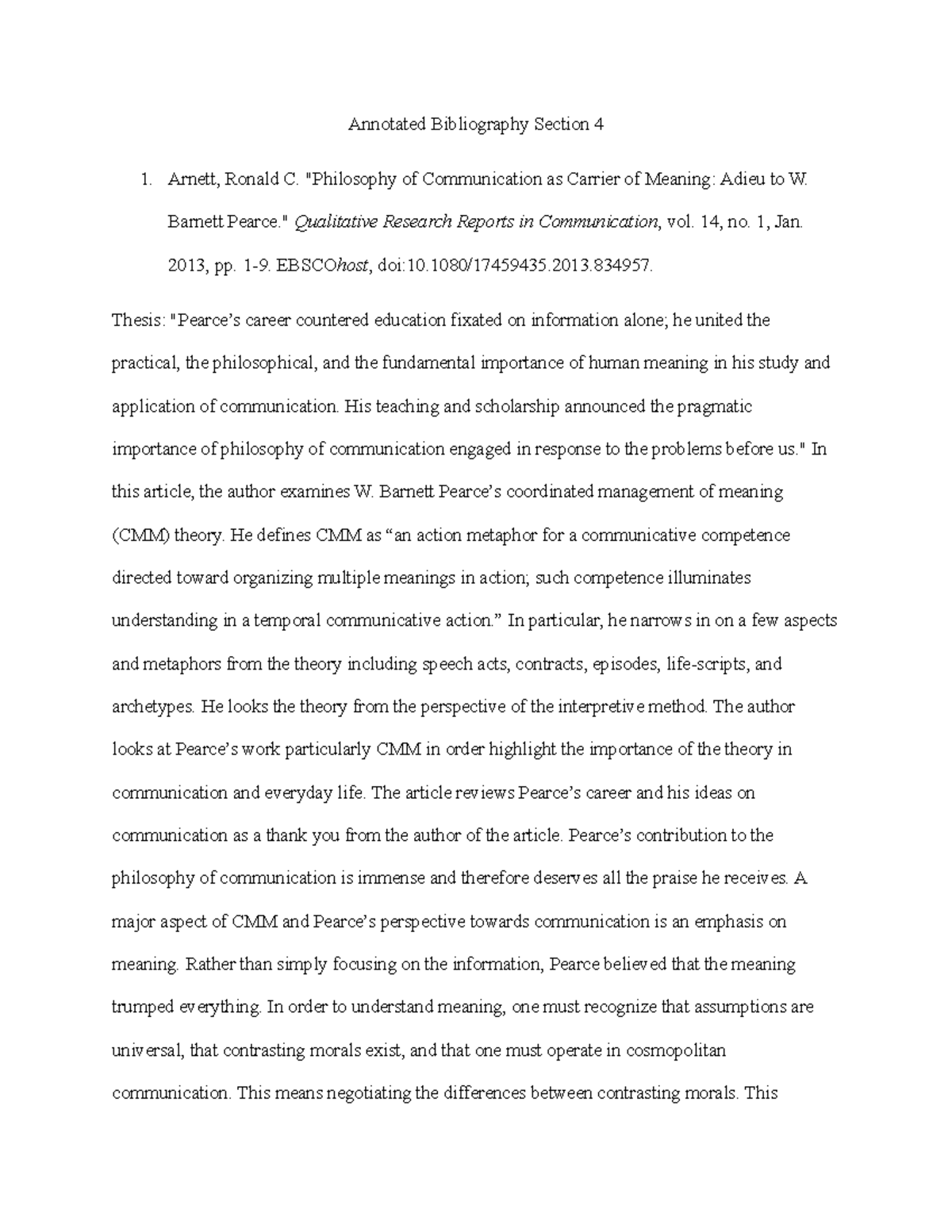 Capstone Annotated Bibliographies - Annotated Bibliography Section 4 1. Arnett, Ronald C. of ...