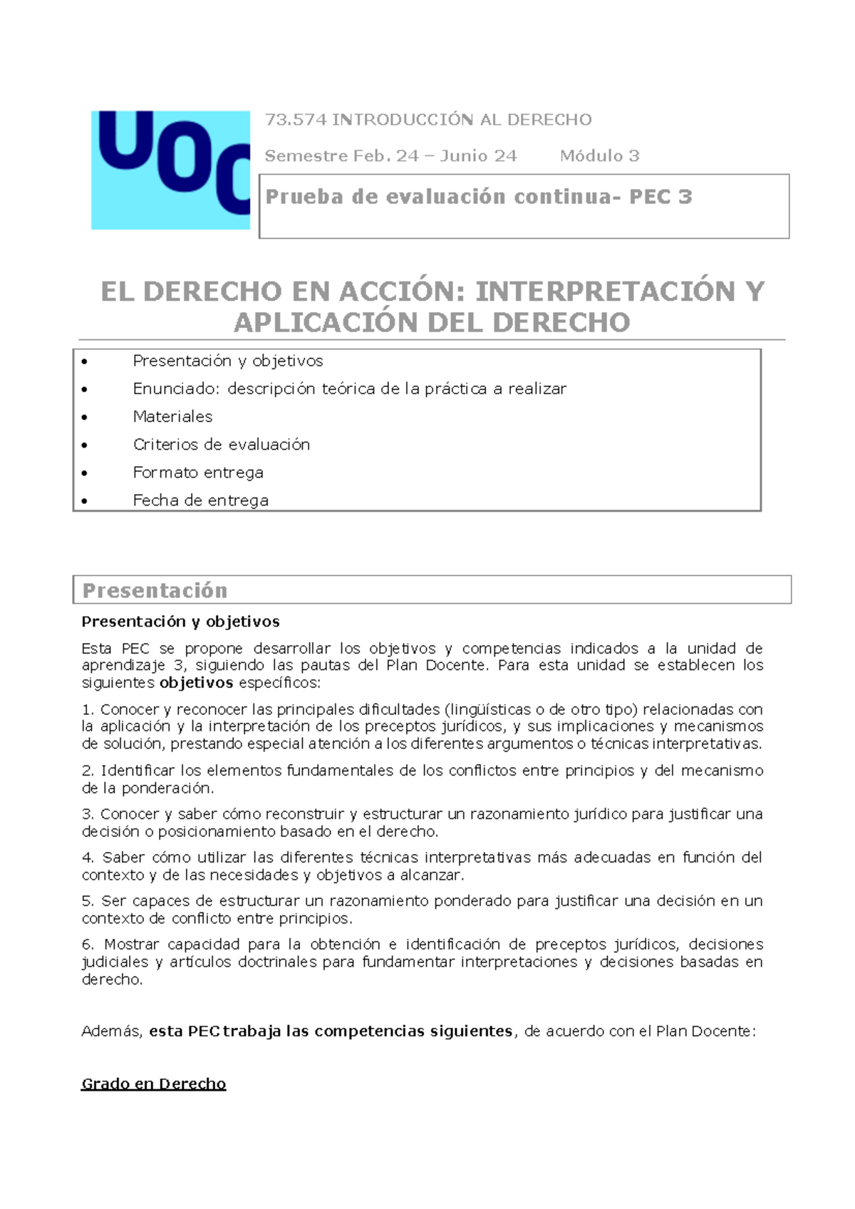 73574 PEC3Sol 20232 - solución orientativa PEC 3 Teoría general del derecho - 73 74 INTRODUCCIÓN ...