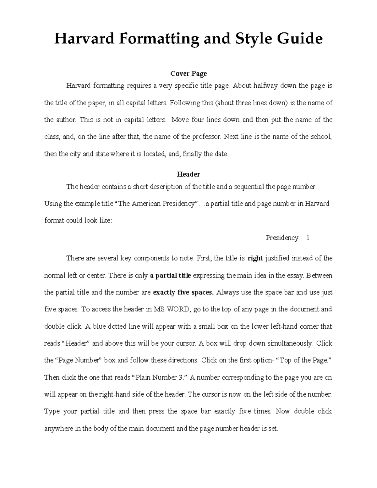 Harvard Guide - law - Harvard Formatting and Style Guide Cover Page ...