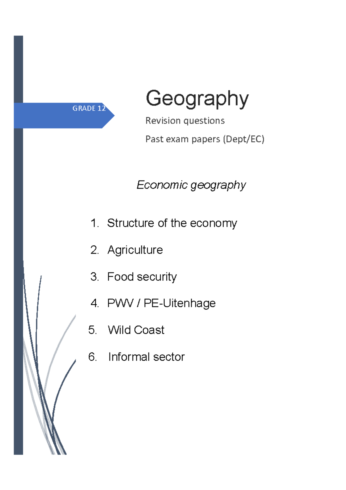Economic geography - GRADE 12 Geography Revision questions Past exam ...
