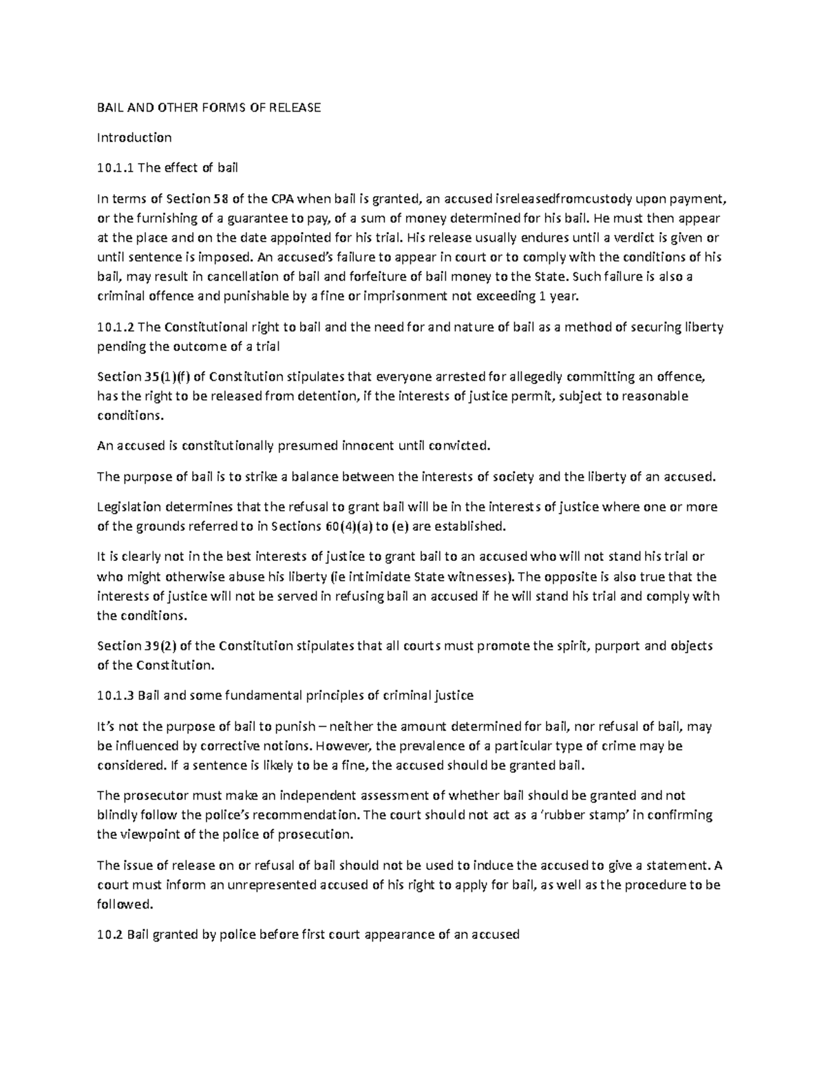 CPA 2 - summary - Criminal procedure handbook - BAIL AND OTHER FORMS OF ...