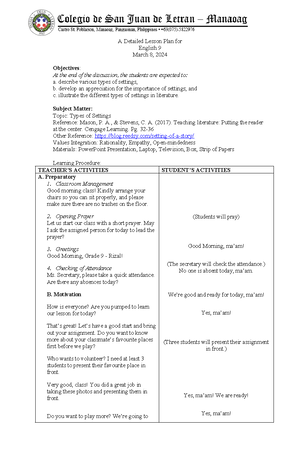 DLP - Lesson 2 (Elements of Story) - A Detailed Lesson Plan for English ...