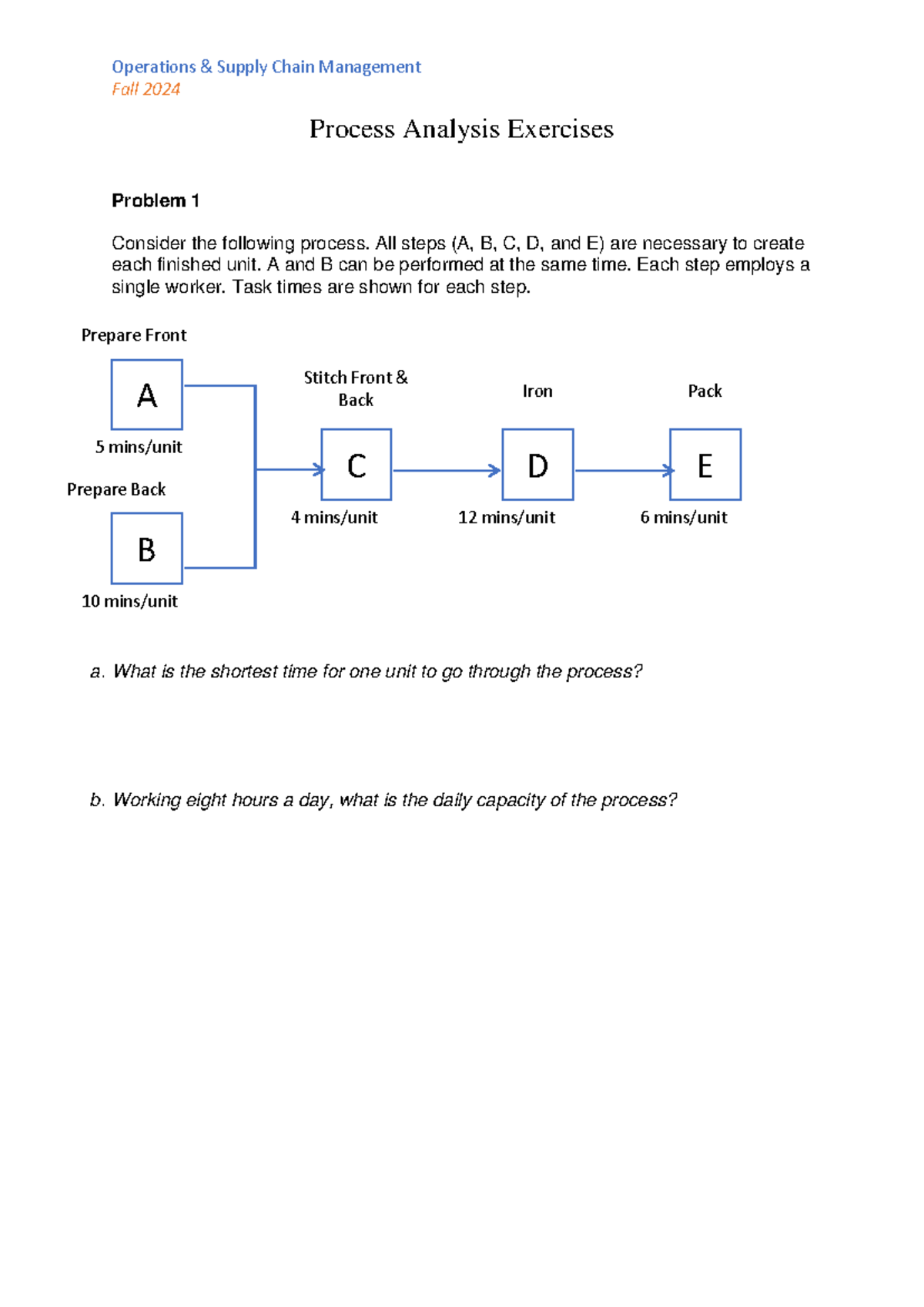 2024 Problem set 1 Process Analysis - Fall 202 4 Process Analysis ...