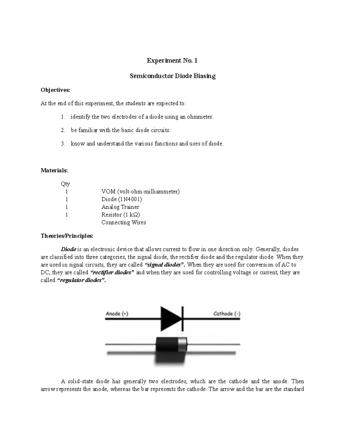 1Mechanical - Experiment Semiconductor Diode Biasing - Practical ...