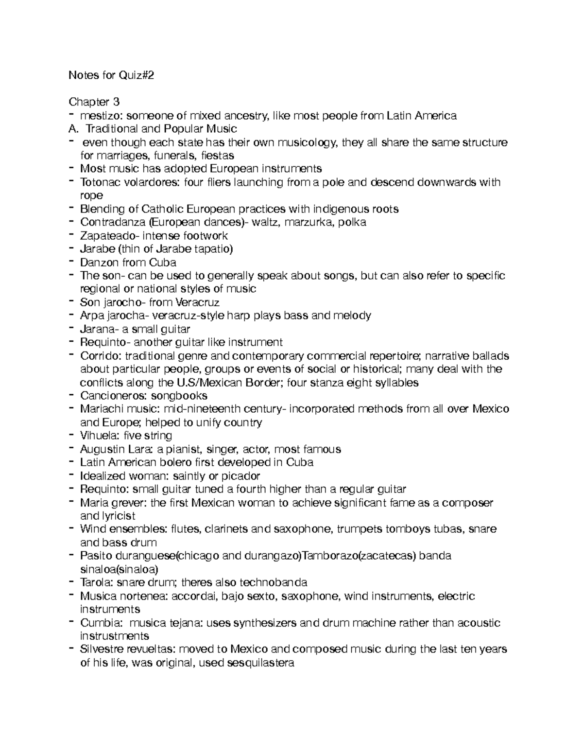 MUSC 80-F cheat sheet - A study guide for the second test of Latin ...