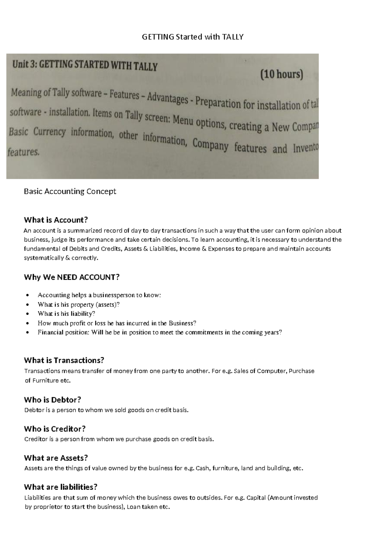 Getting started with software tally - GETTING Started with TALLY Basic ...