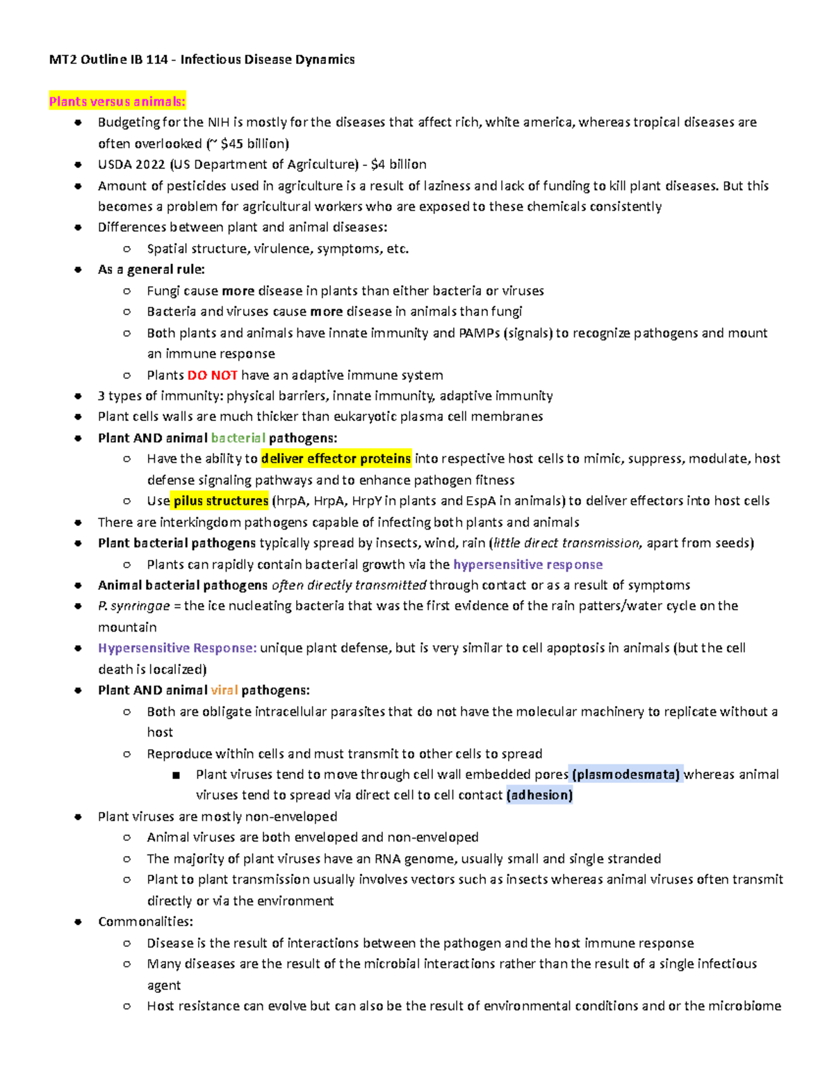 Unit 2 Outline IB 114 - Infectious Disease Dynamics - MT2 Outline IB ...